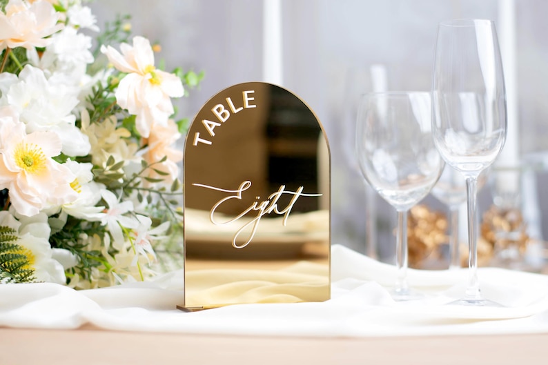 Gold Mirror Table Numbers - Arched Table Numbers - Modern Acrylic Table ...