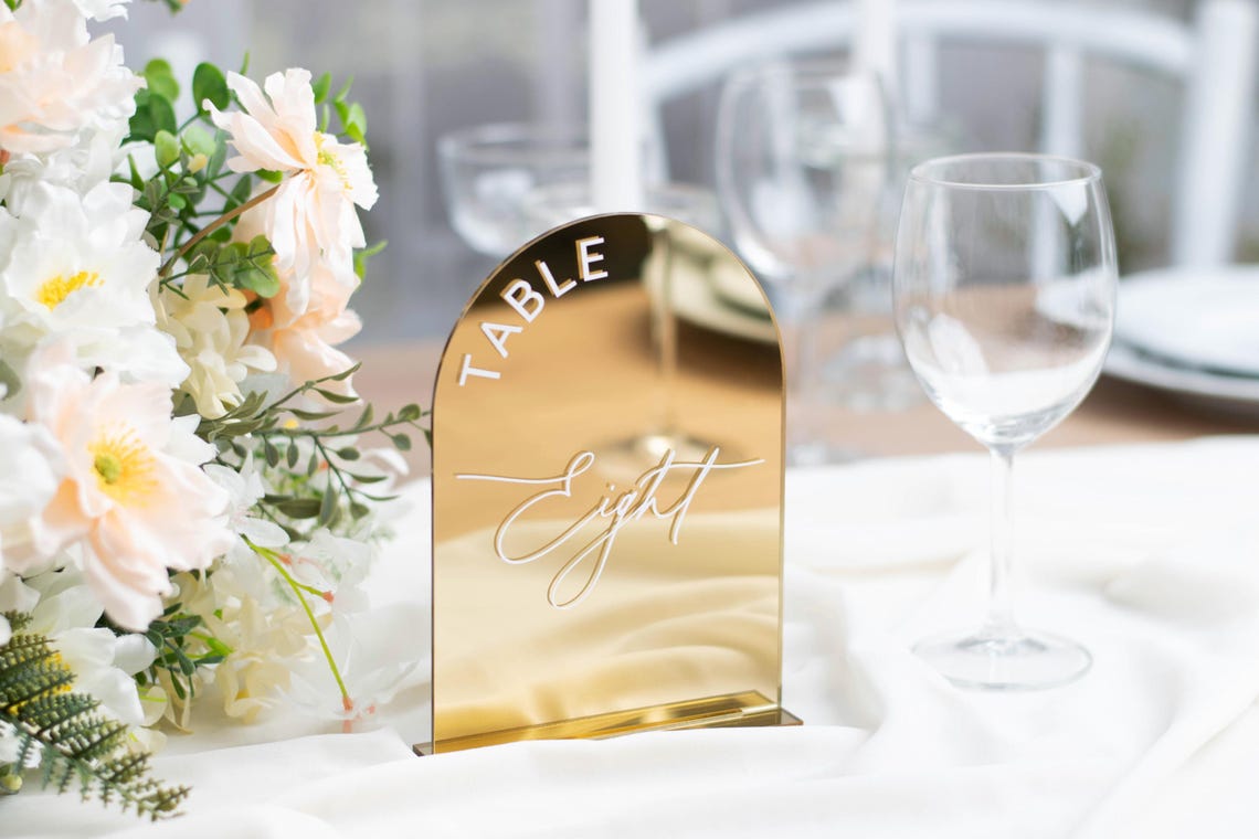 Gold Mirror Table Numbers - Arched Table Numbers - Modern Acrylic Table ...