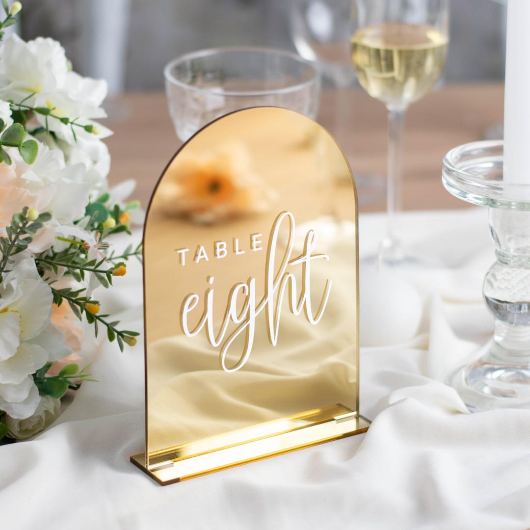 Gold Mirror Table Numbers - Arched Table Numbers - Modern Acrylic Table ...