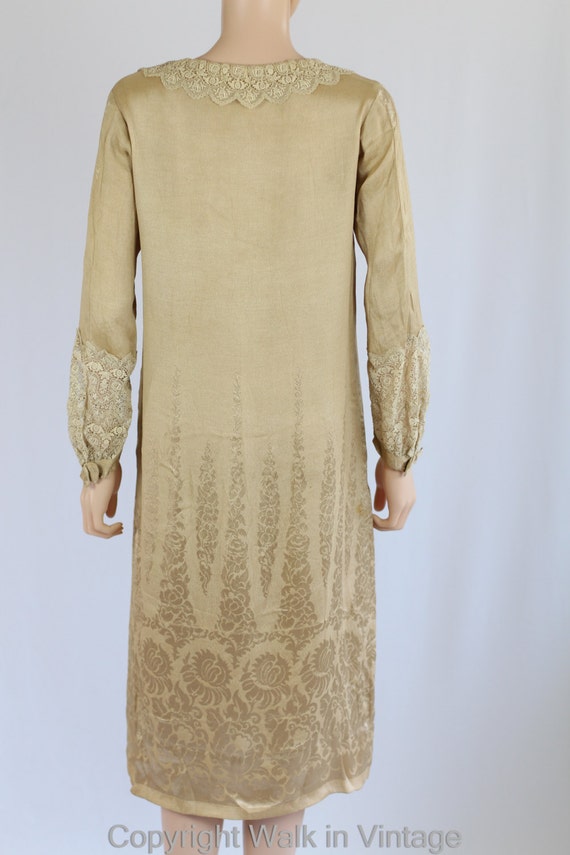1920s Dress Flapper Jazz Era Beige Silk Satin Day Dre… - Gem