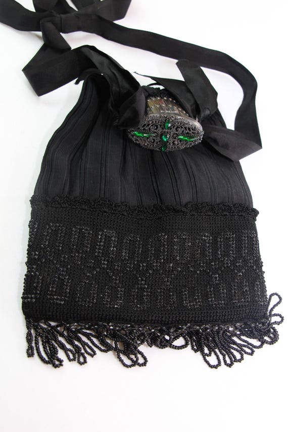 Victorian Reticule Black Accordion Filigree Opening B… - Gem
