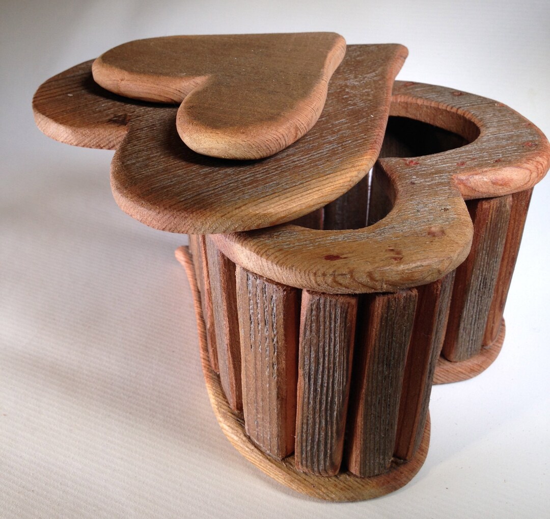 Rustic, One of a Kind, Wooden Heart Box With Lid and Hand Cut Red ...