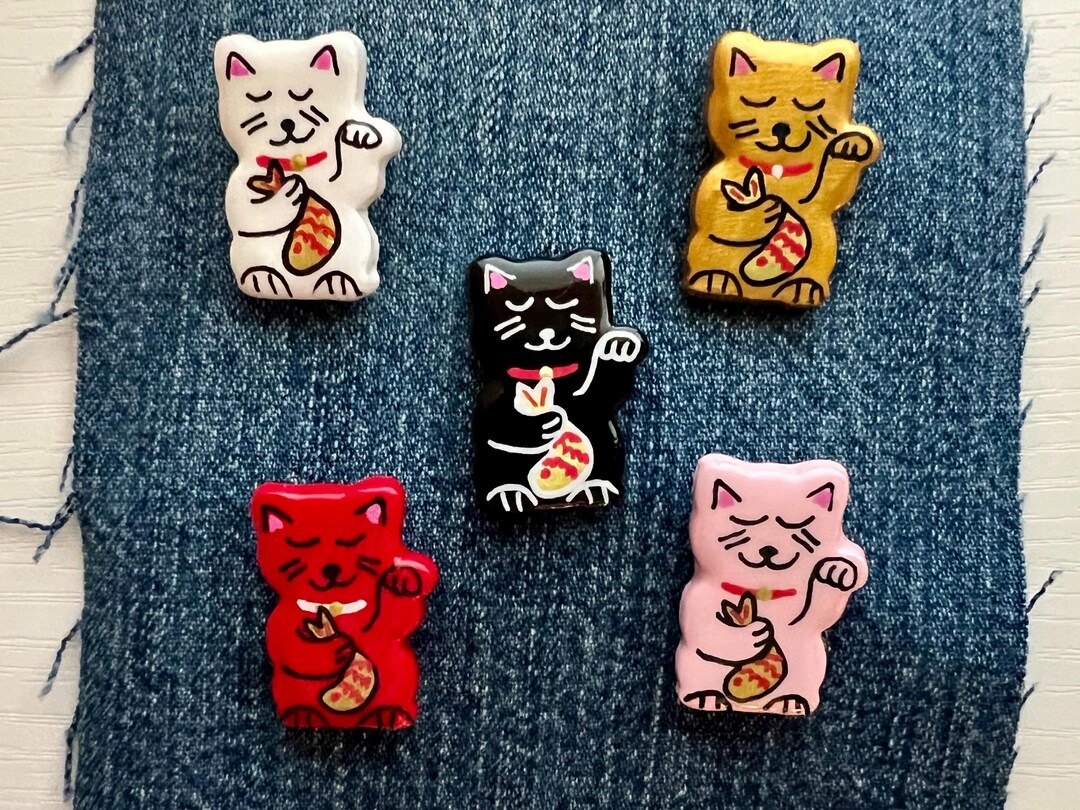 Handpainted 5 Set Polymer Clay Pins, Japan Lucky Cat Maneki Neko - Etsy