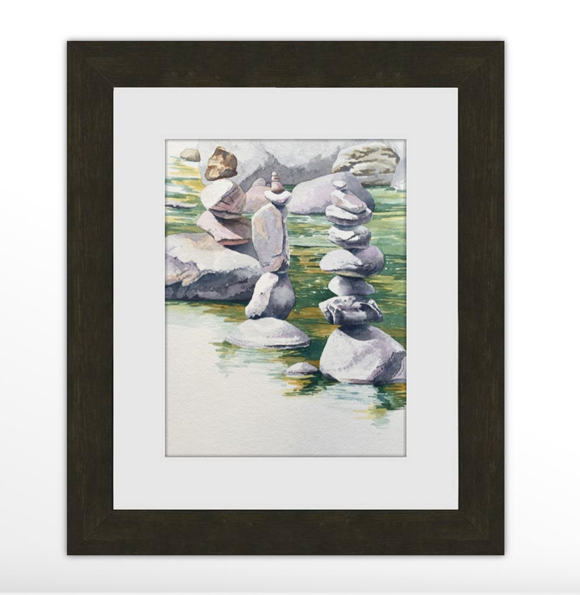 Stone Cairns Original Watercolor Painting Rock Stream | Etsy