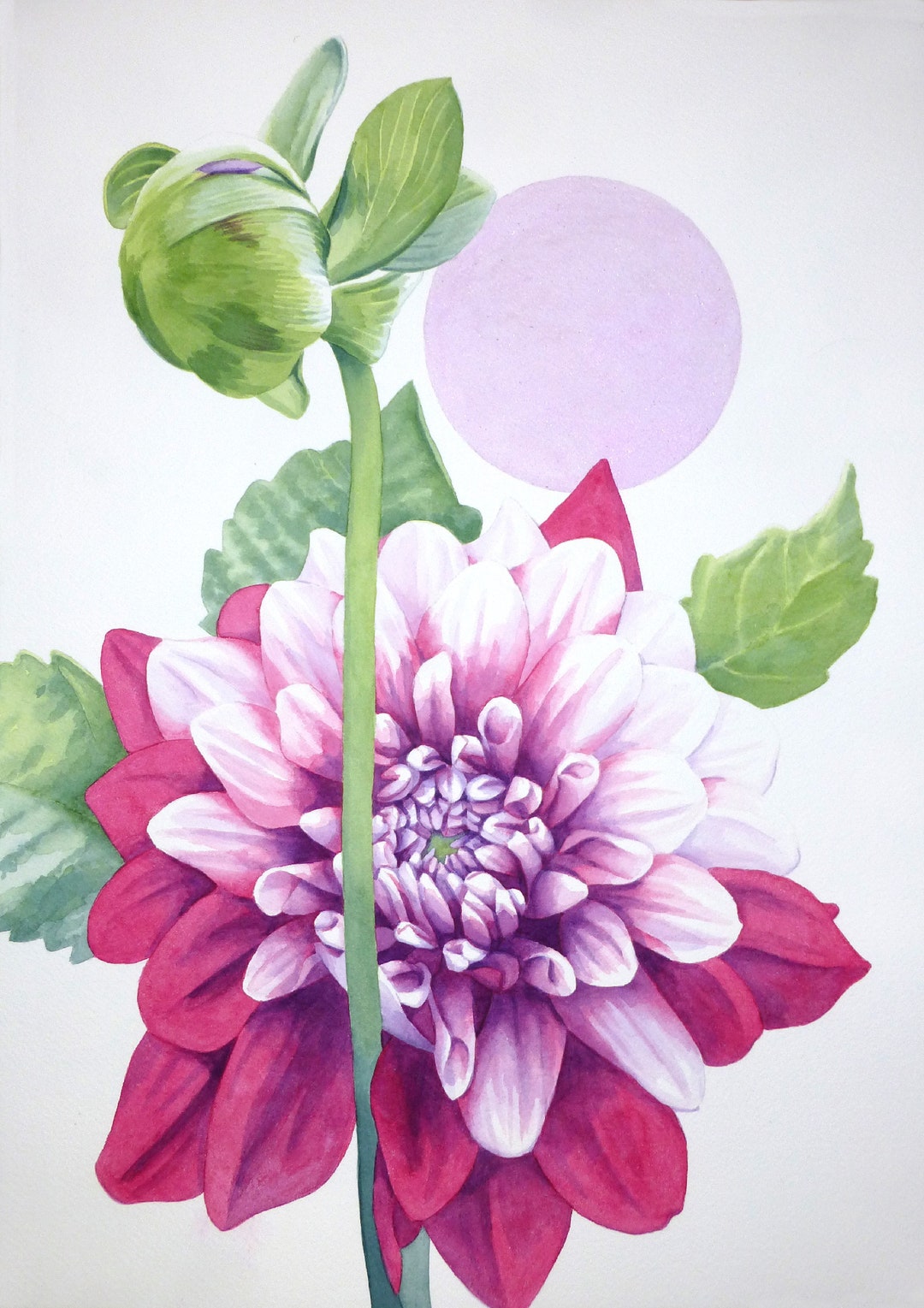 Original Pink Dahlia Watercolor Painting: Metallic Floral Art - Etsy