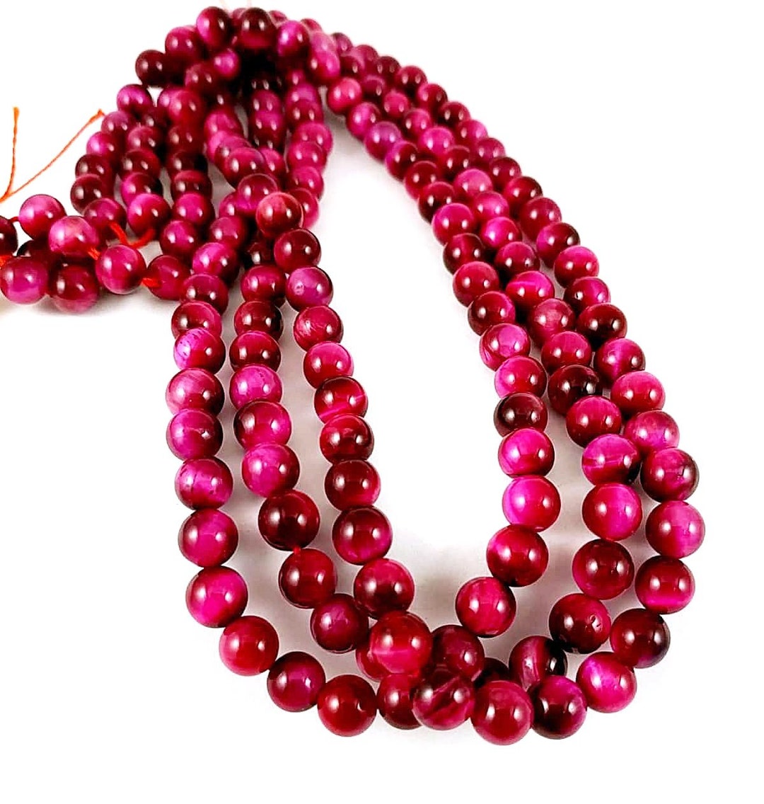 BEAD 153: Fuschia Tiger Eye Beads, 6mm, 8mm, 10mm, 12mm Round Smooth ...