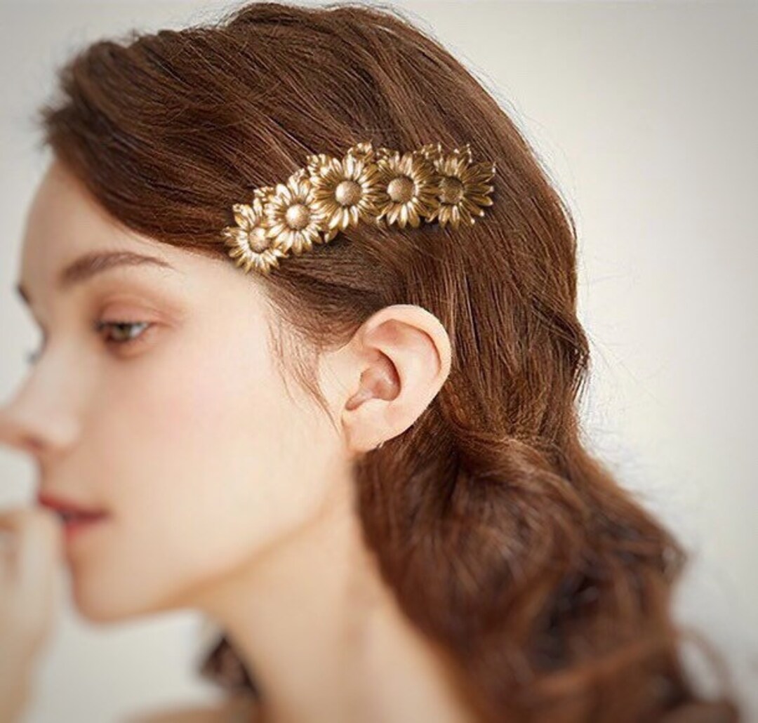 Daisy Flower Gold or Silver French Barrette for Adults, Antique Style ...