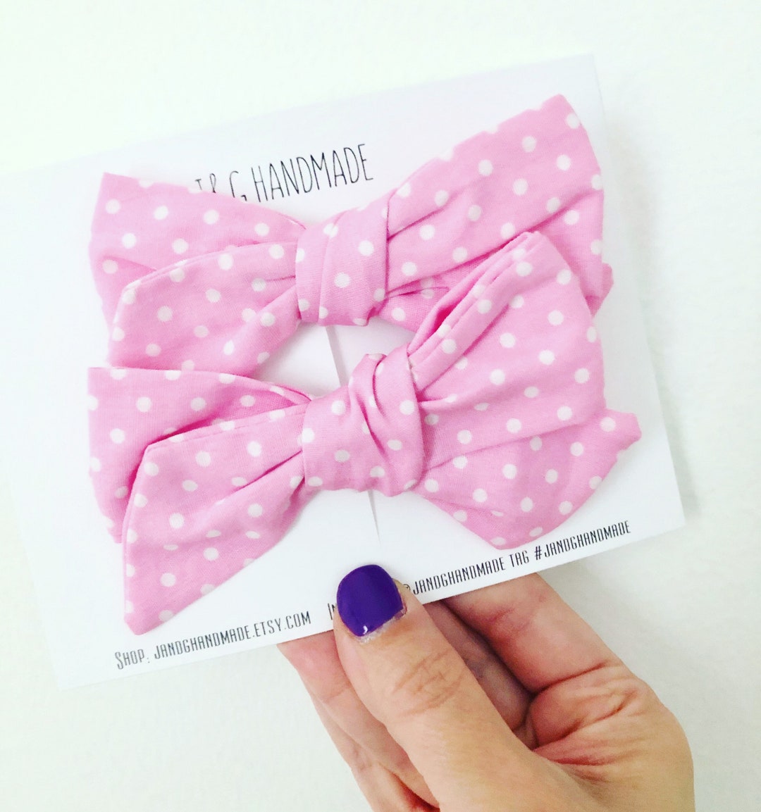 Preppy Pink and White Polka Dots Fabric Large Hair Bow Clip, Large ...