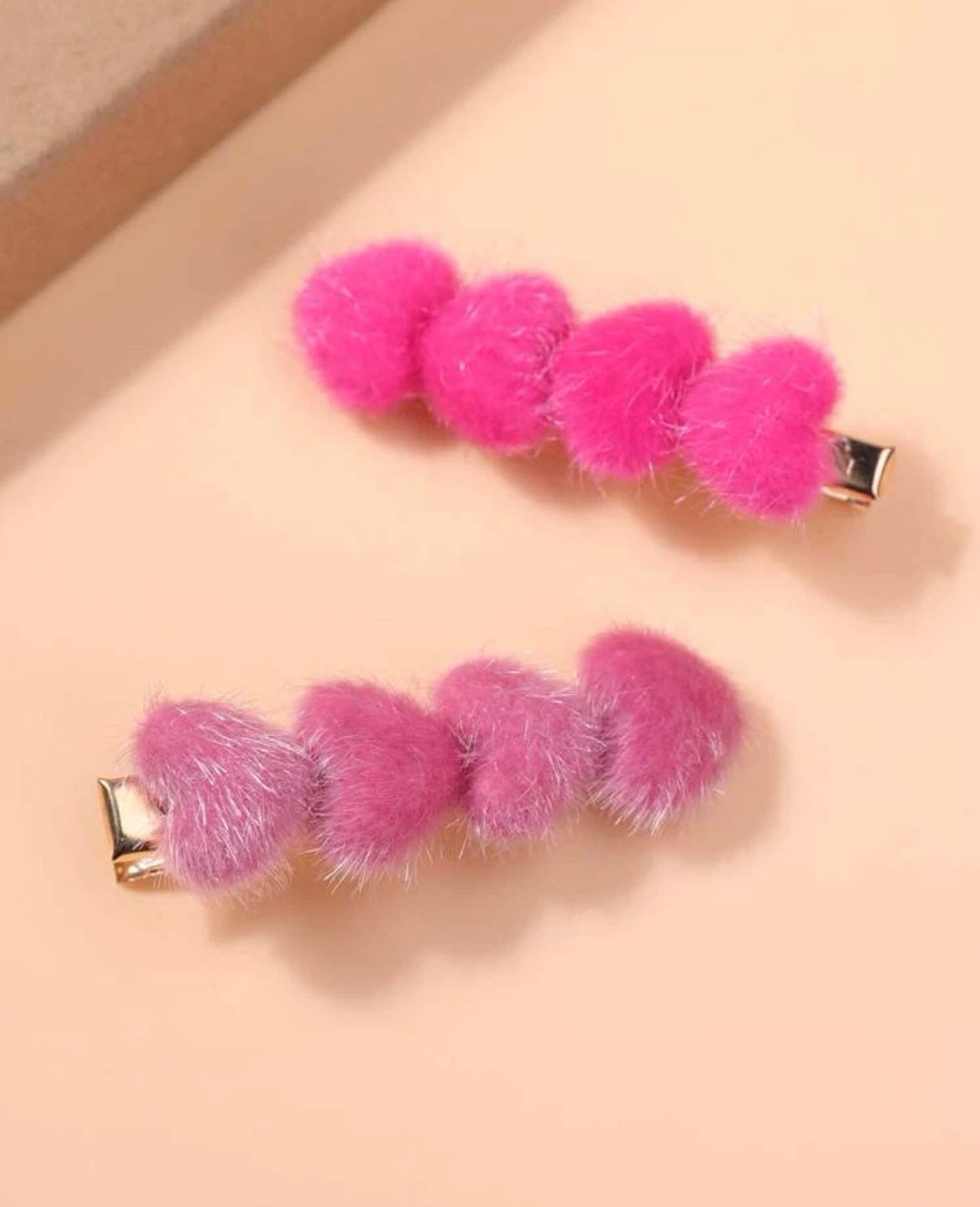 Fuzzy Pink Heart Barrette Clip Hair Accessories For Adults Etsy