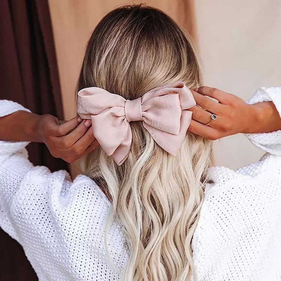 Large Statement Pink Silky Hair Bow for Women Wedding Dressy - Etsy