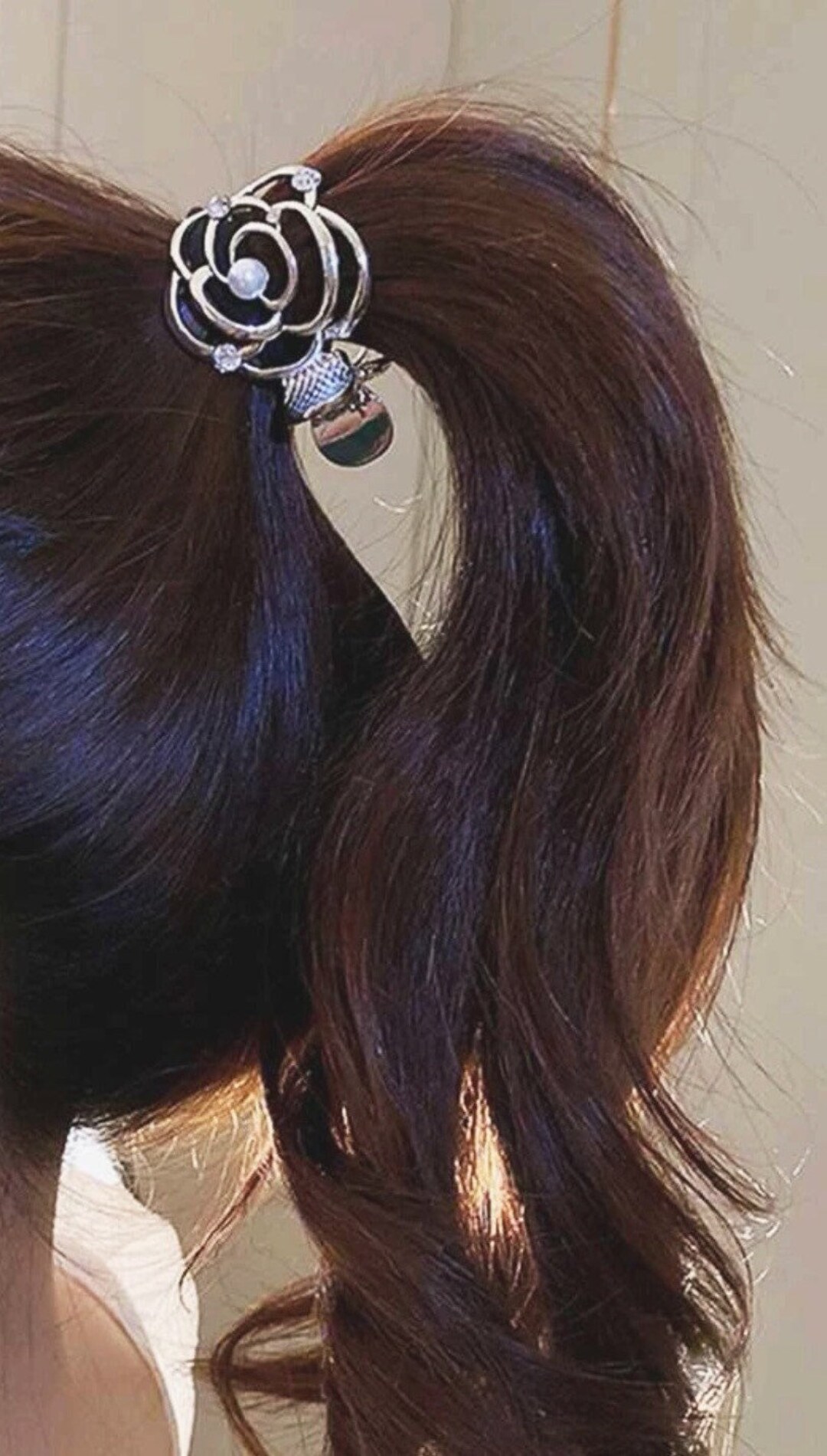 Small Pearl and Rhinestone Ponytail Cover Silver Metal Hair Claw, Women ...