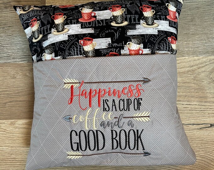 Reading Pillow - Embroidered Pocket Pillow - Travel Pillow - Coffee ...