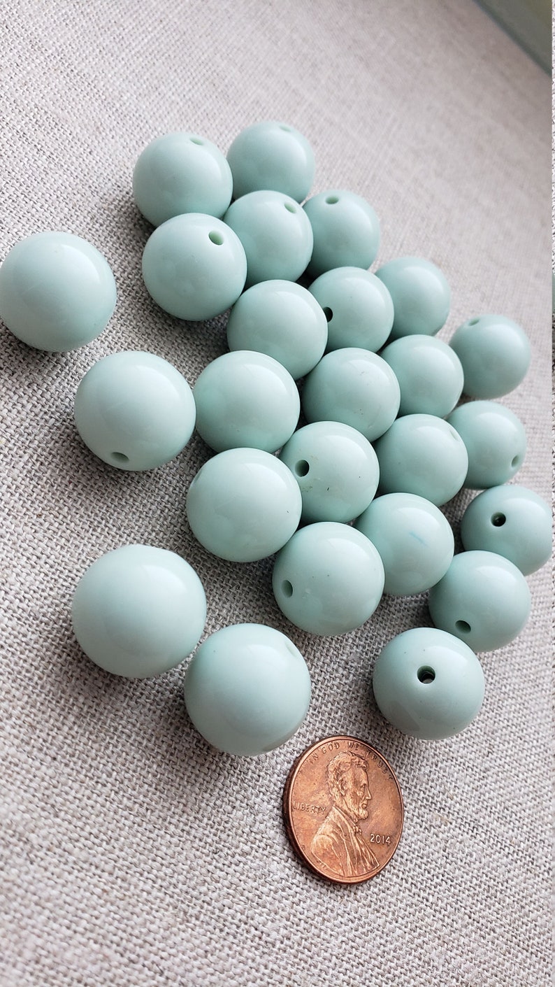 Mint Gumball Beads, QTY 25, 15mm, Large Round Acrylic Beads, Chunky ...