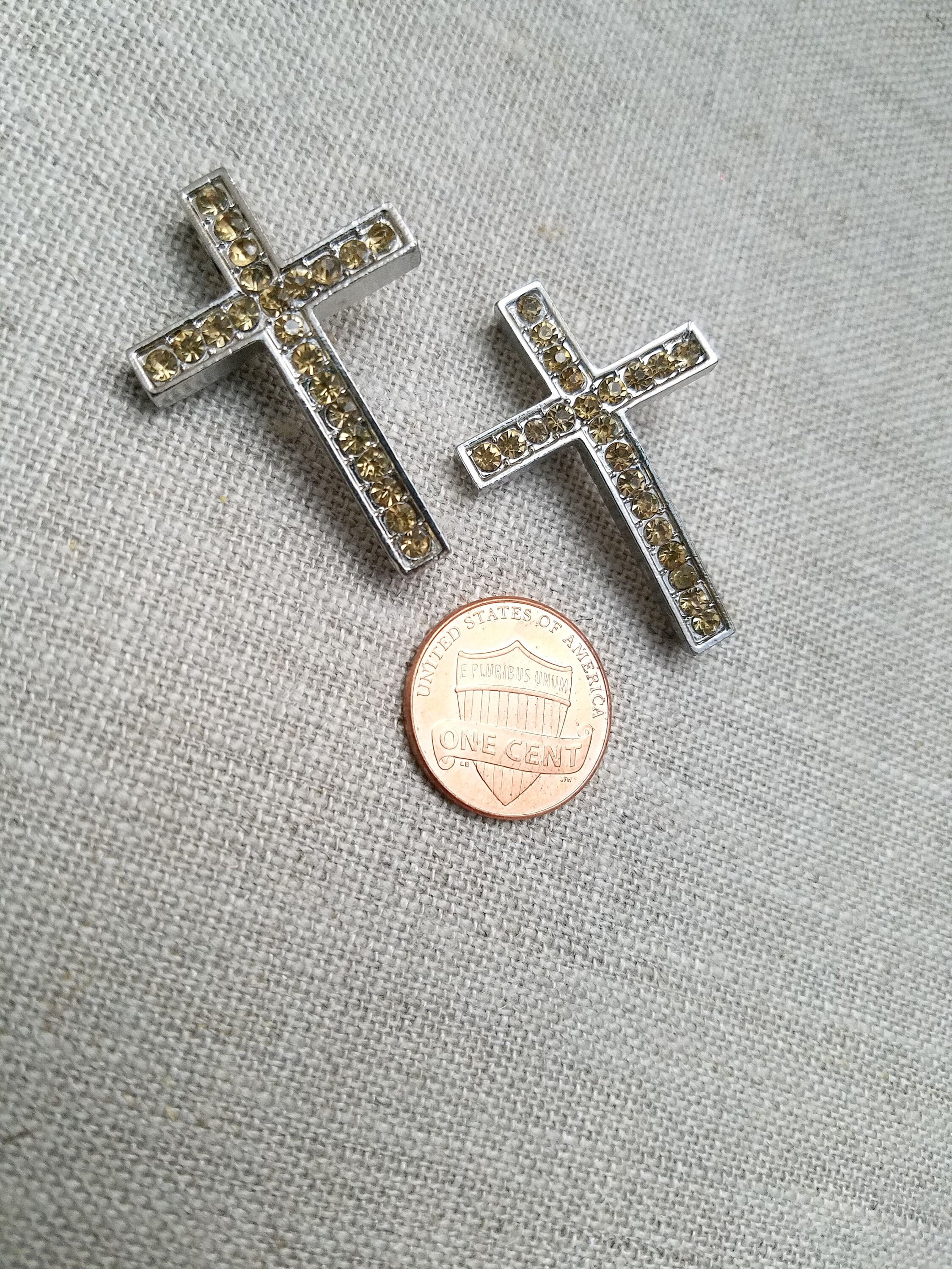 Colgantes laterales Rhinestone Beige Cross, Qty 2, Beige Crystal Silver ...