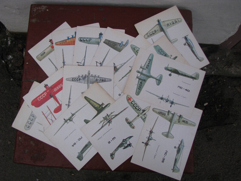 Set of 14 Rare Vintage Soviet Cards Print Airplane Aircraft. | Etsy