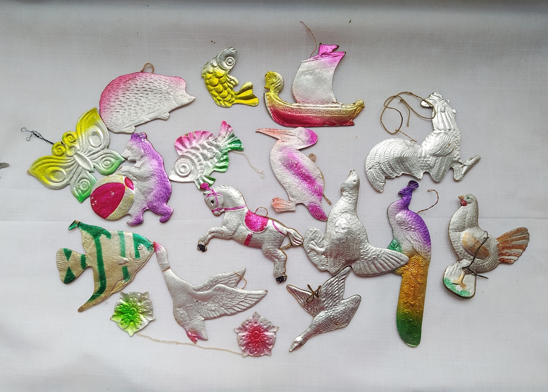 Dresden Cardboard Silver Lamb Fox Fish Animal Christmas Tree ...