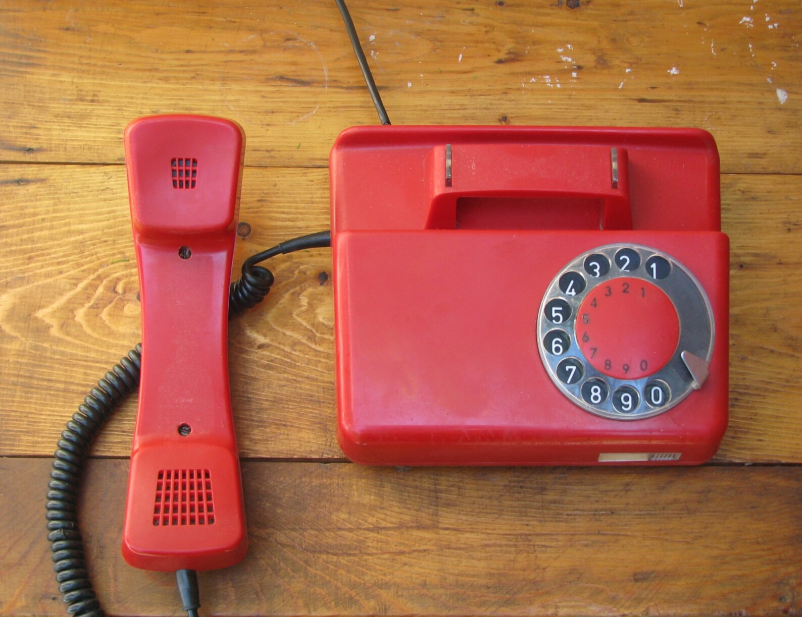 Vintage Red Rotary Dial Phone TELKOM. Soviet Vintage, Made in Poland in ...