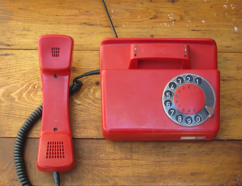 Vintage Red Rotary Dial Phone TELKOM. Soviet Vintage, Made in Poland in ...