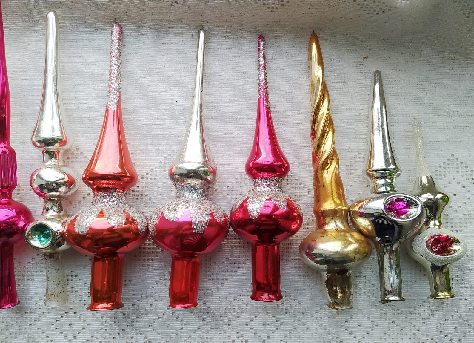 Vintage Christmas Tree Top Glass Ornament Hand Decorated Pink - Etsy