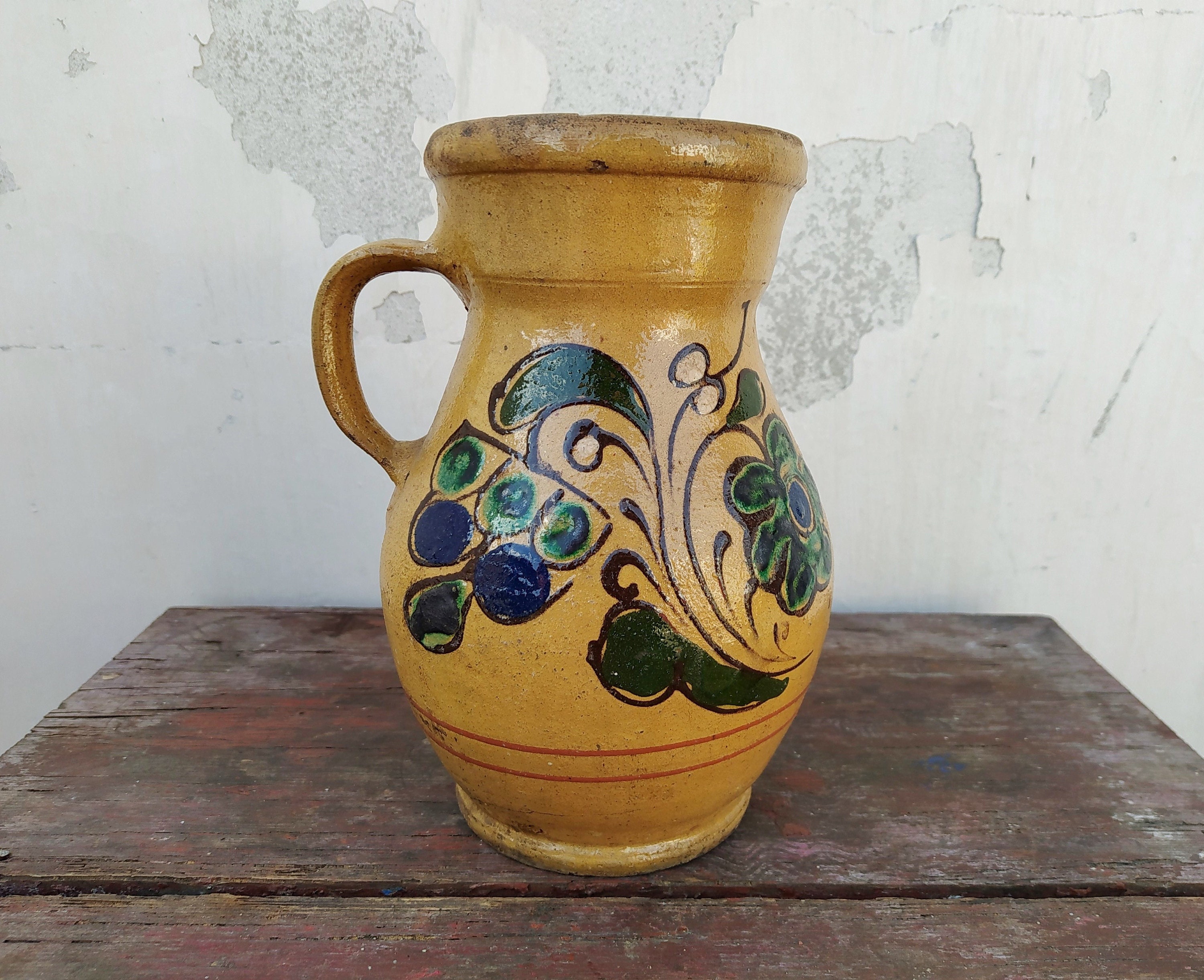 Very old antique ancient clay vessel. Ukrainian floral | Etsy