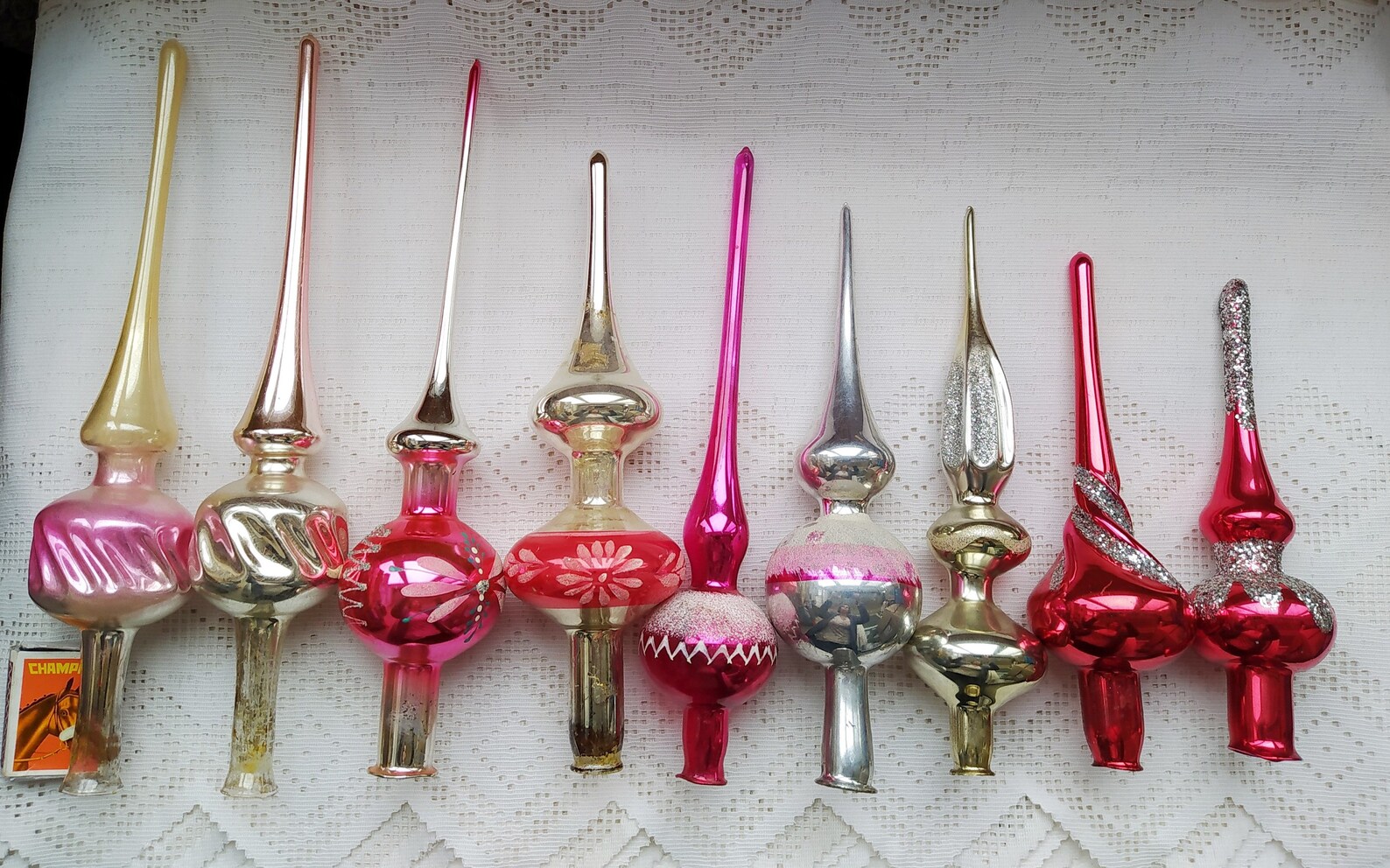 Vintage Christmas Tree Top Glass Ornament Hand Decorated Pink - Etsy