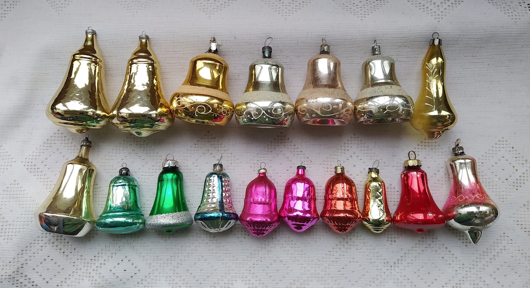 Vintage Soviet Christmas Tree Decorations, Bells Glass Ornaments ...