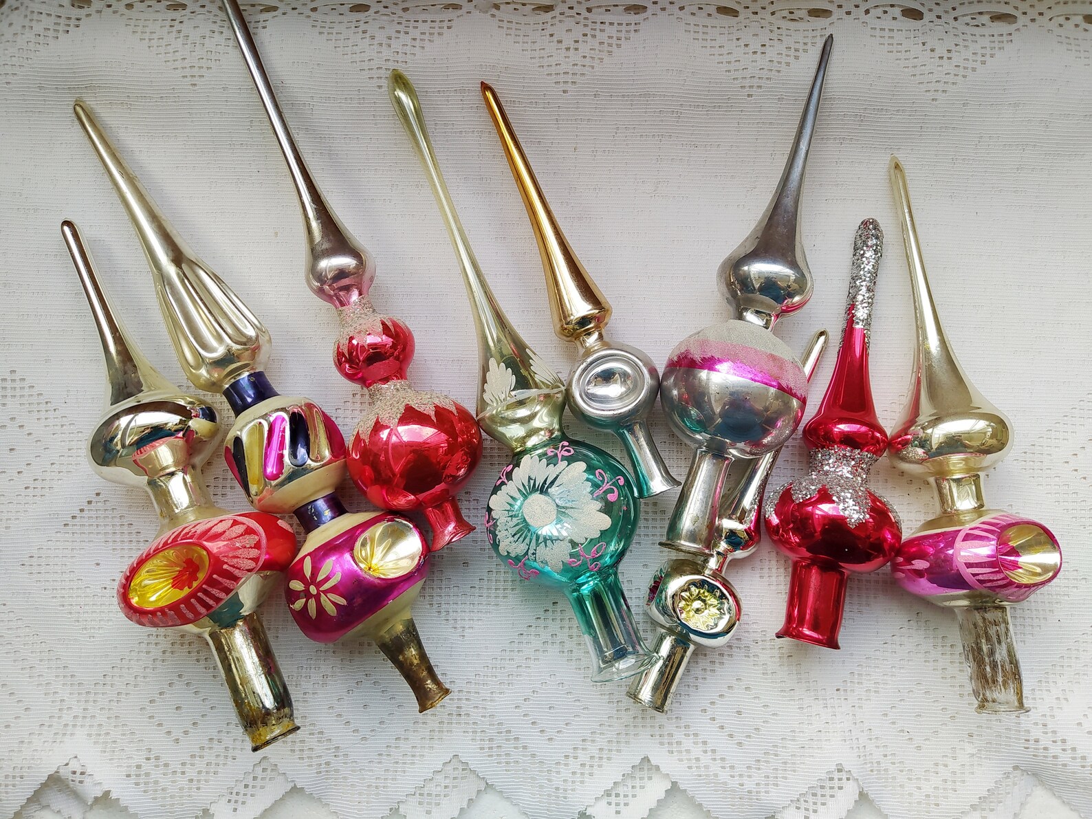 Vintage Christmas Tree Top Glass Ornament Hand Decorated Pink - Etsy