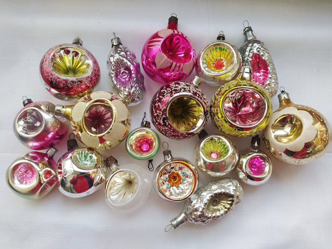 Vintage Soviet Christmas Tree Decoration, Silver Indent Glass Ornament ...