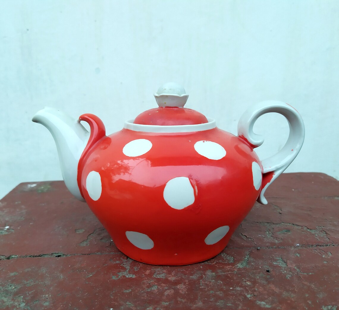 Vintage Red and White Polka Dot Porcelain Teapots Home Decor. - Etsy