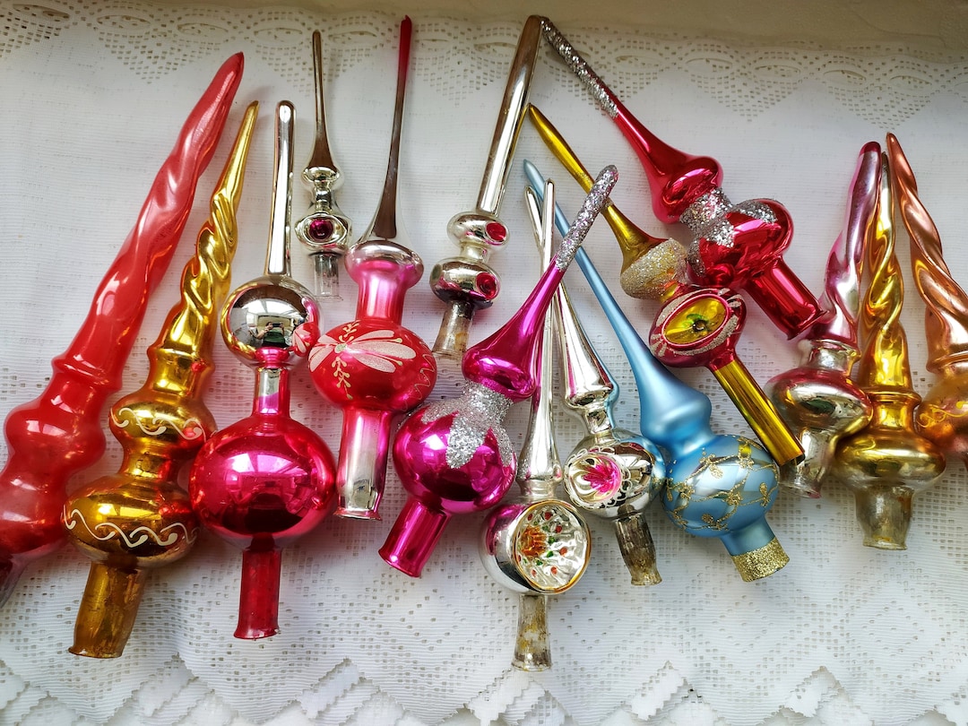 Vintage Christmas Tree Top Glass Ornament Hand Decorated Pink - Etsy