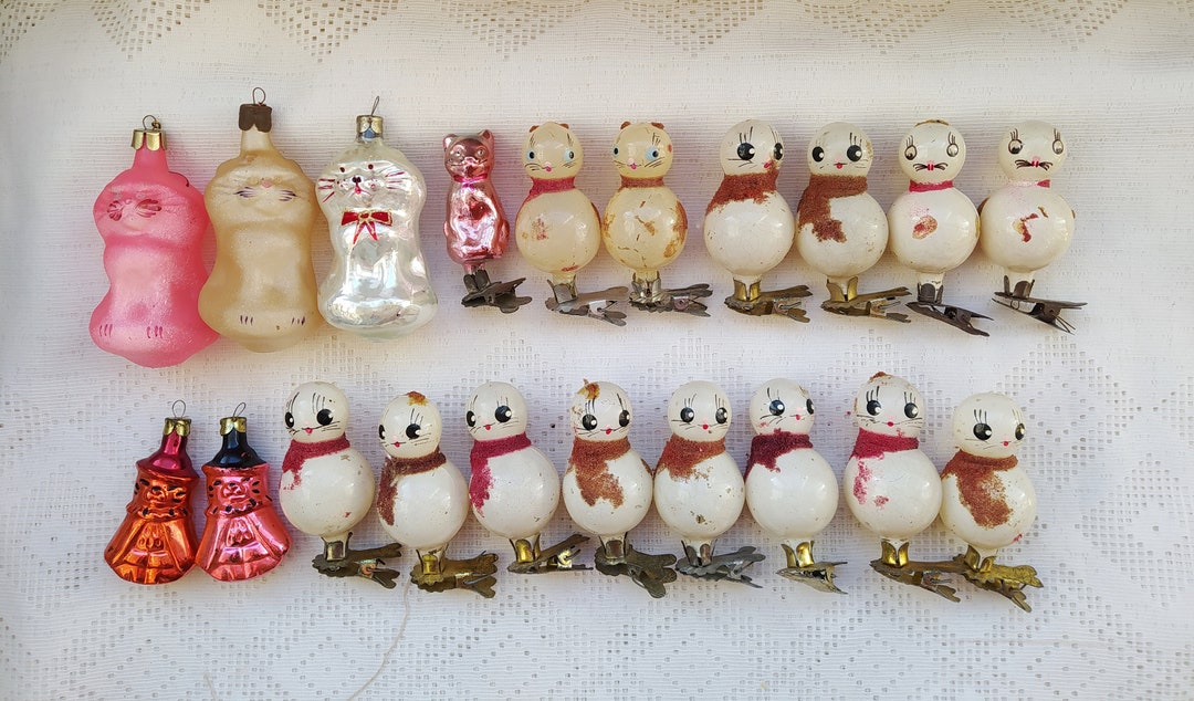 Vintage Soviet Christmas Tree Decoration, Cat Glass Ornament, Christmas ...