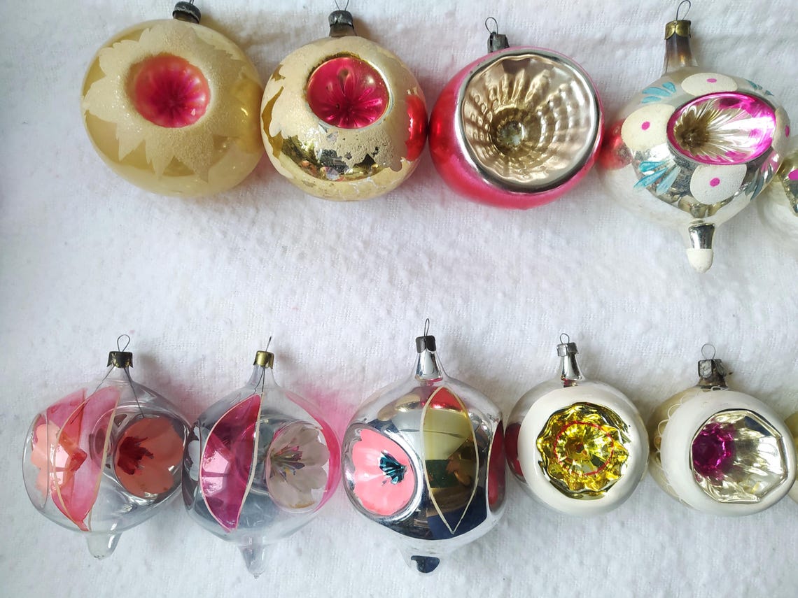 Vintage Soviet Christmas Tree Decoration, Silver Indent Glass Ornament ...