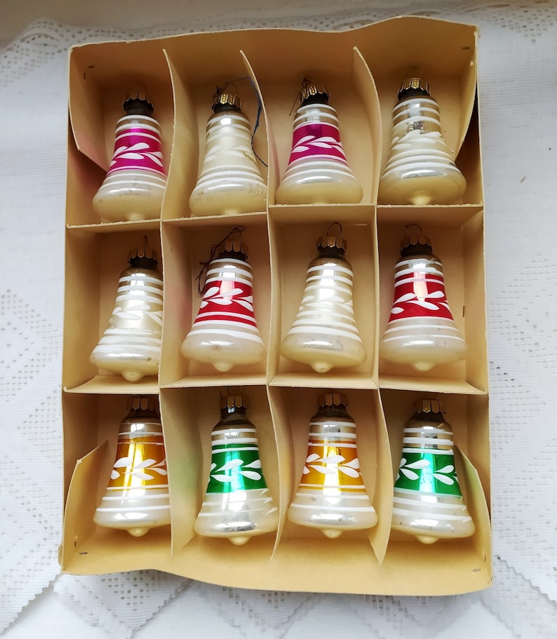 Set of 12 Christmas Mercury Glass Bell Ornaments Christmas | Etsy