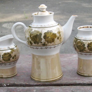 Vintage Soviet Set of 3 Porcelain Coffee Pot, Vase and Cream Pitcher ...