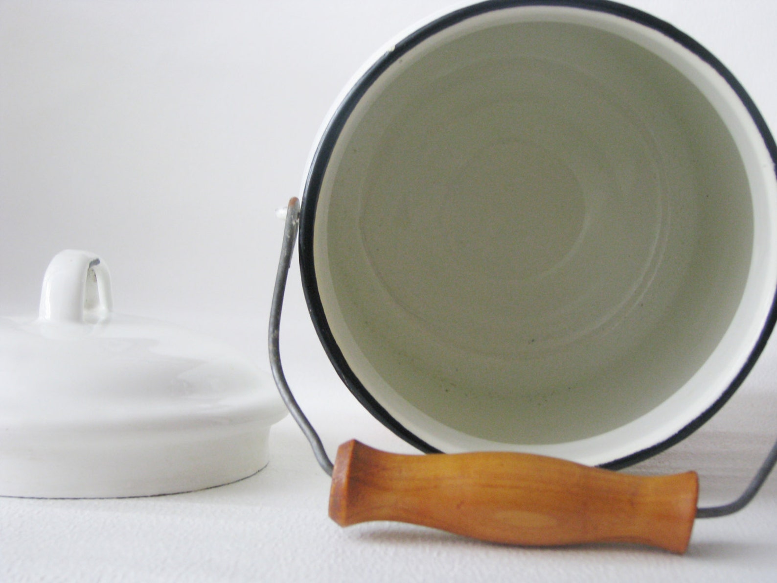 Vintage farmhouse white enamel pot with red birds. Milk can. | Etsy