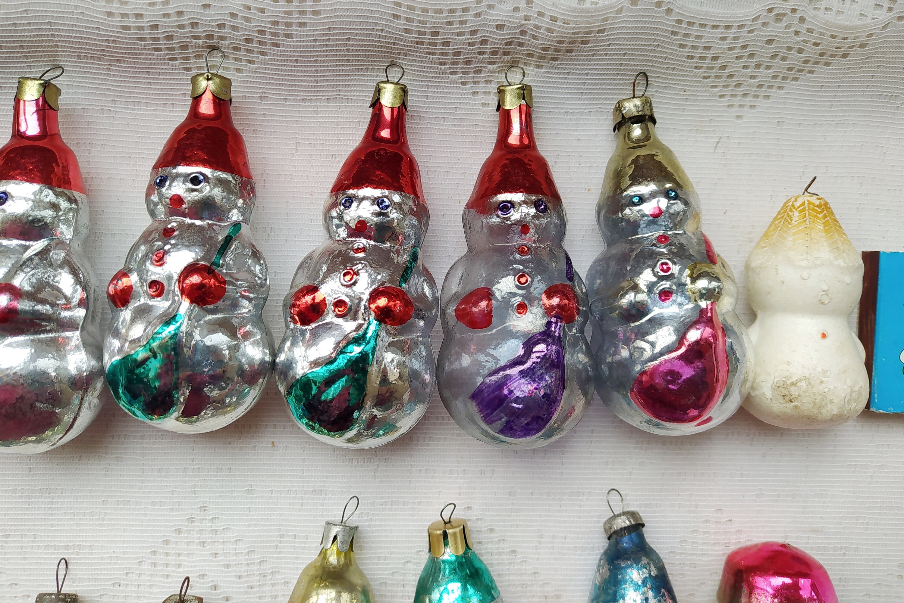 Vintage Soviet Christmas Tree Decoration, Silver Snowman Glass Ornament ...