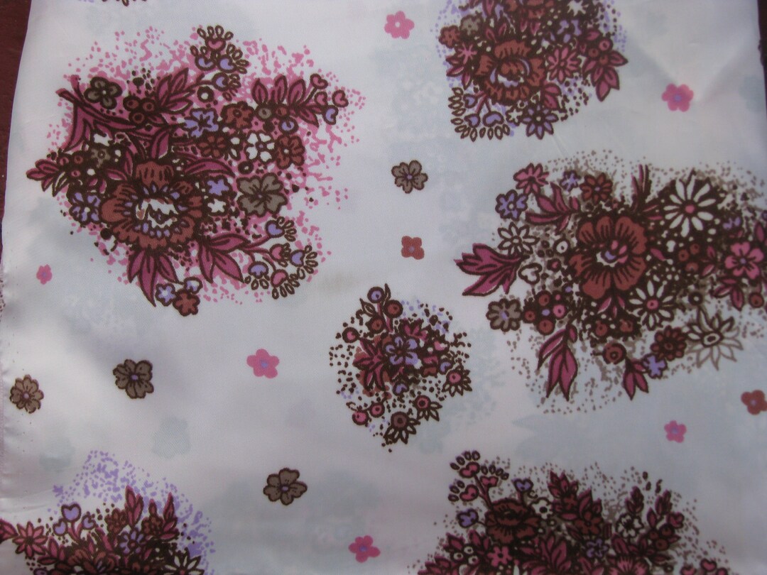 Vintage Colorful Acetate Silk Fabric, Floral Ornament, Pink, Purple ...