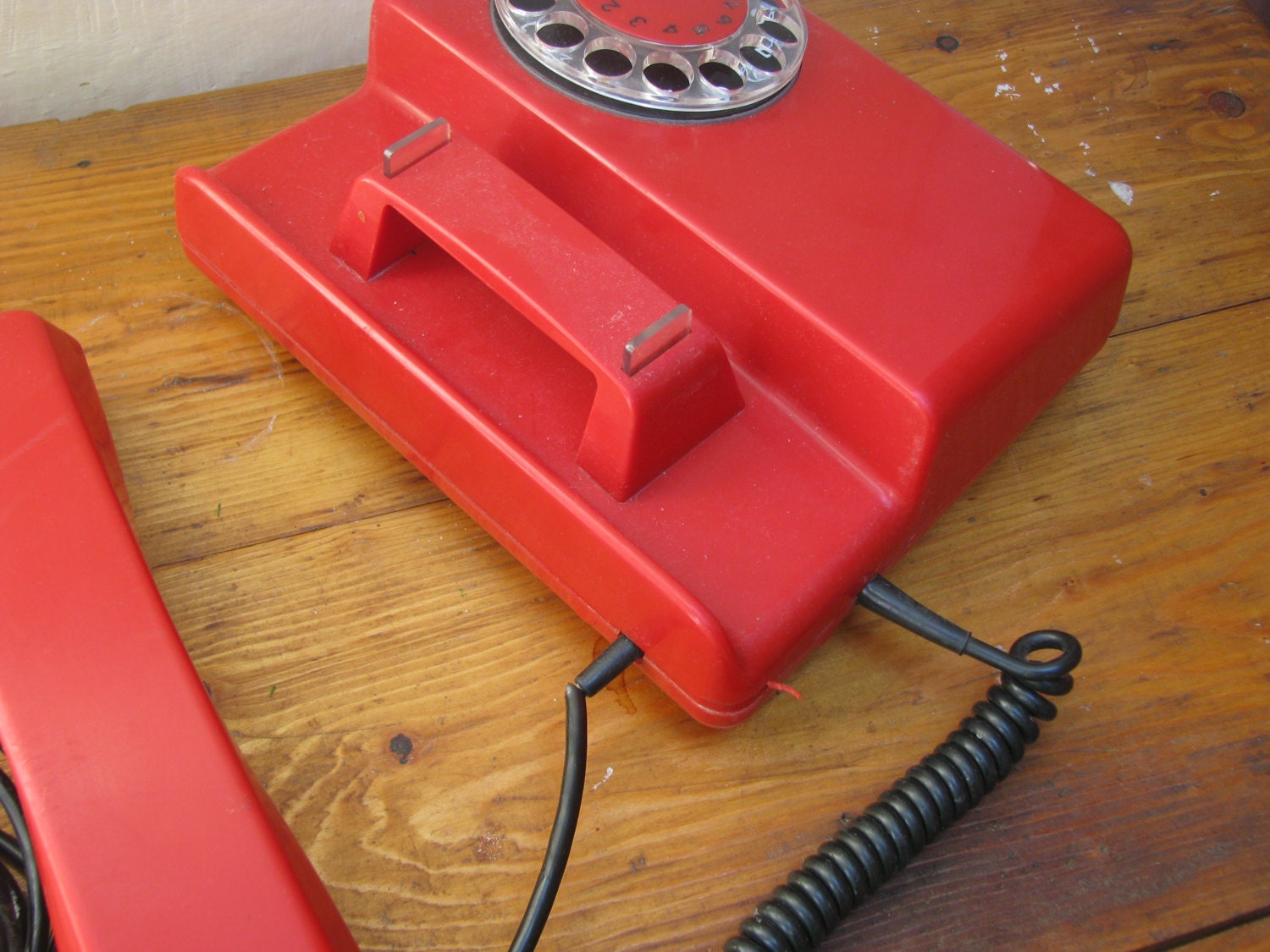 Vintage Red Rotary Dial Phone TELKOM. Soviet Vintage, Made in Poland in ...