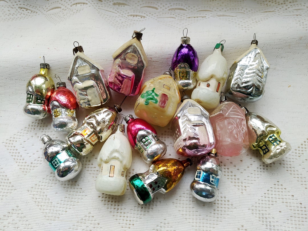 Vintage Soviet House Christmas Ornament, Hand Painted Mercury Glass ...