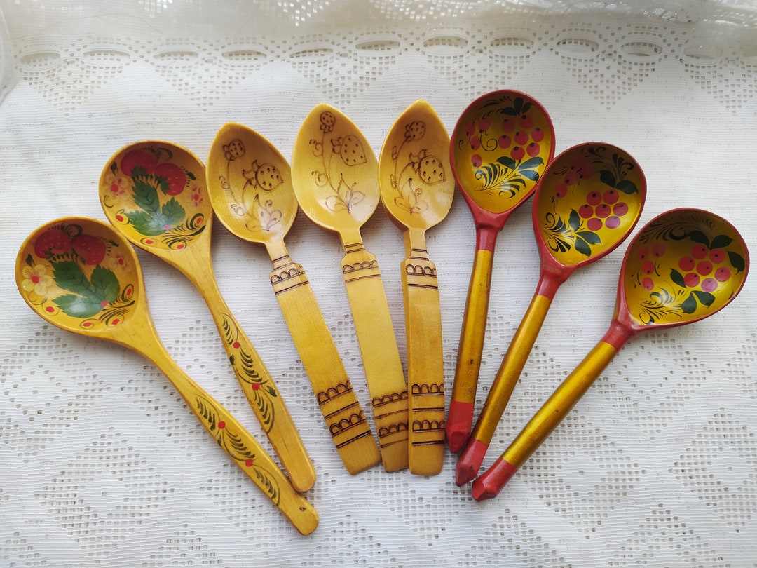 Traditional Vintage Wooden Spoons. Home, Kitchen Decor. Soviet Souvenir ...