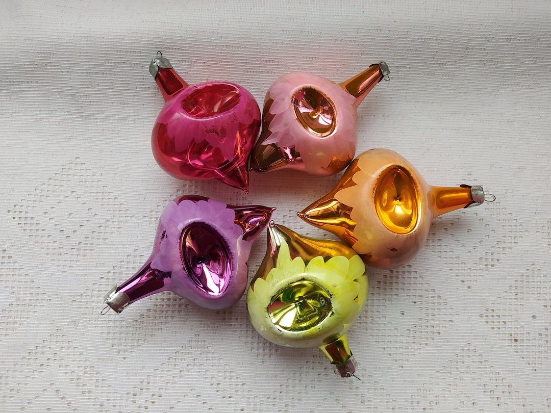 Set of 5 Vintage Soviet Christmas Tree Decorations, Indent Silver ...