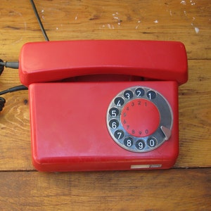 Vintage Red Rotary Dial Phone TELKOM. Soviet Vintage, Made in Poland in ...
