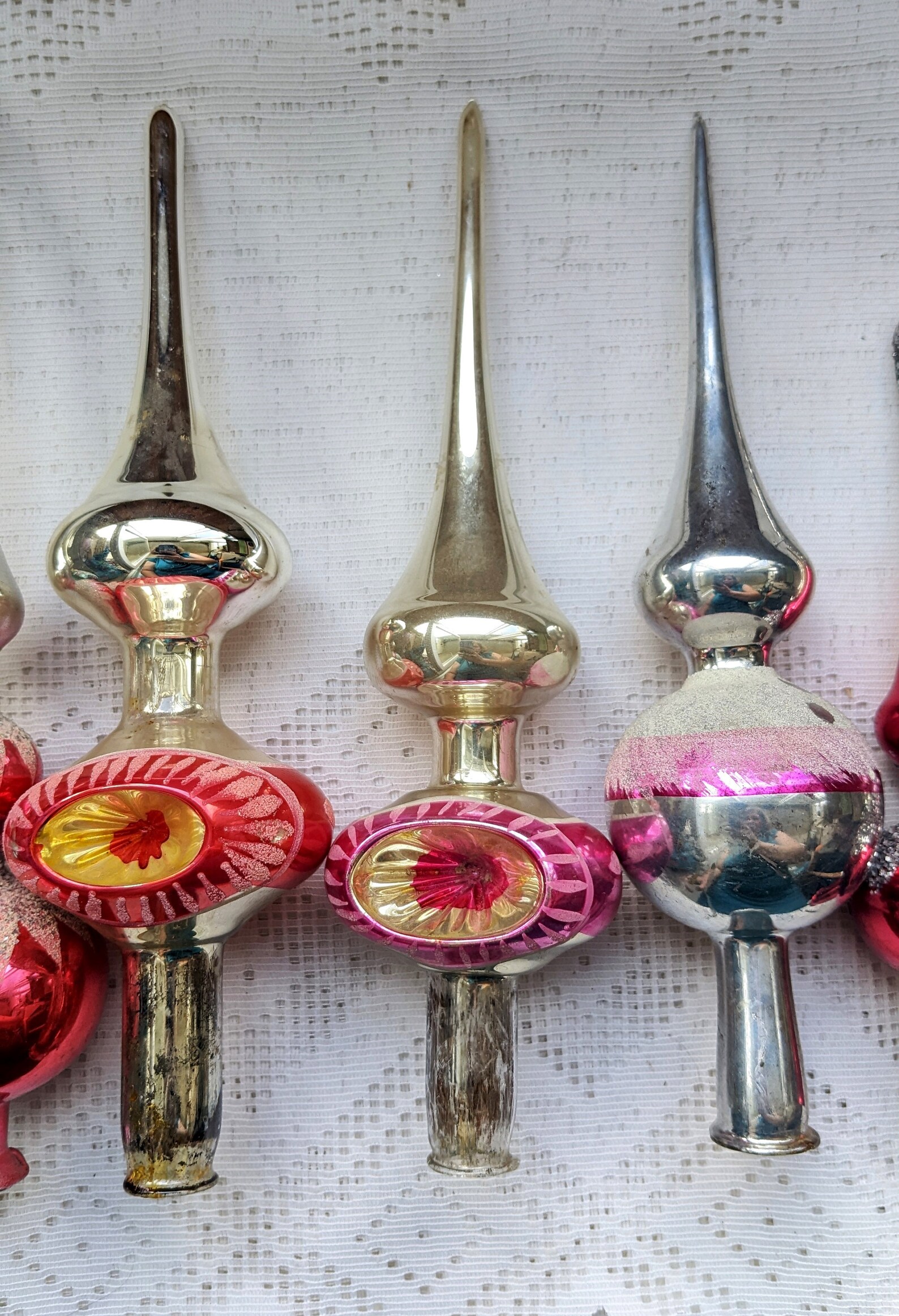 Vintage Christmas Tree Top Glass Ornament Hand Decorated Pink - Etsy