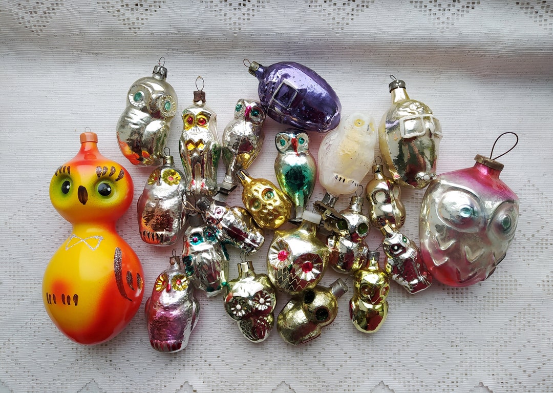 Vintage Soviet Christmas Tree Decoration, Owl Glass Ornament, Christmas ...