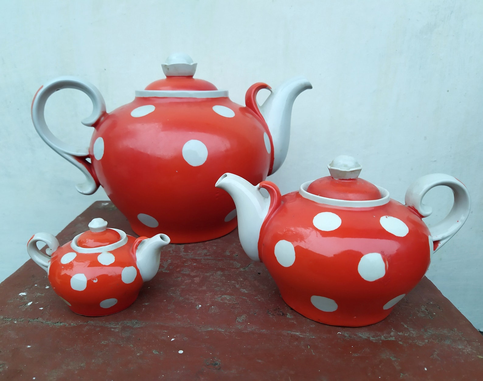 Vintage Red and White Polka Dot Porcelain Teapots Home Decor. - Etsy