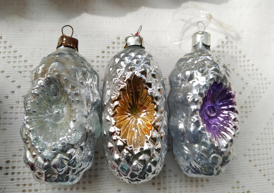 Vintage Soviet Christmas Tree Decoration, Silver Glass Ornament ...