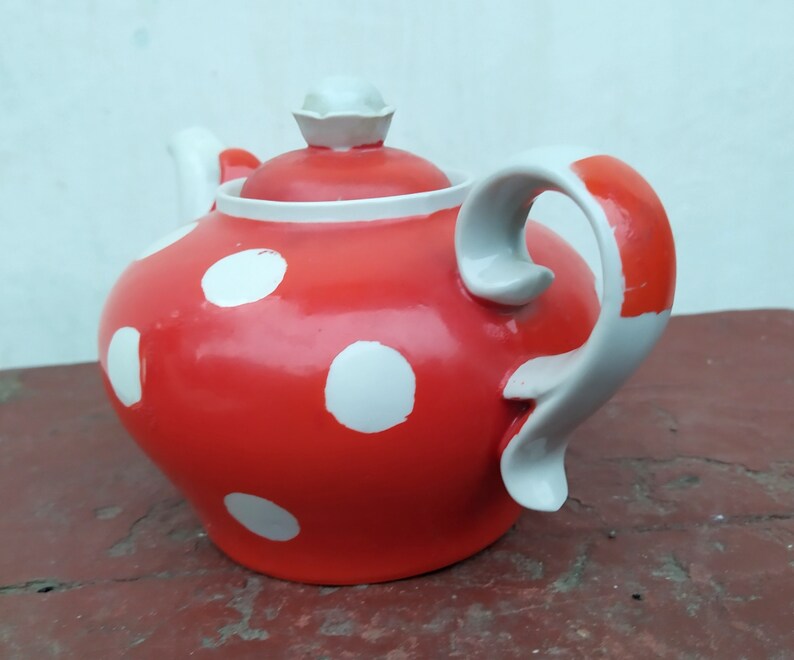 Vintage Red and White Polka Dot Porcelain Teapots Home Decor. - Etsy