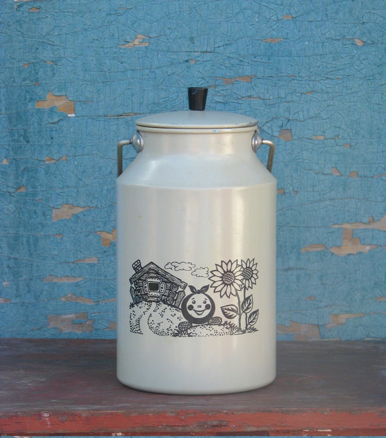 RARE Soviet Grey Aluminum Milk Can With Lid and Fairy Ornament "the Bun ...