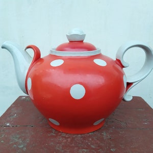 Vintage Red and White Polka Dot Porcelain Teapots, Home Decor. Soviet ...
