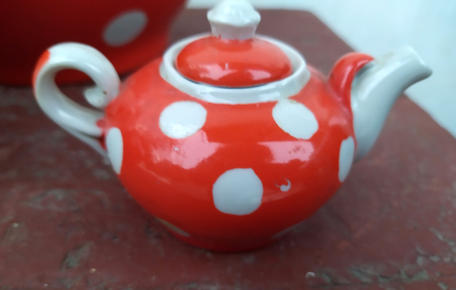 Vintage Red and White Polka Dot Porcelain Teapots, Home Decor. Soviet ...